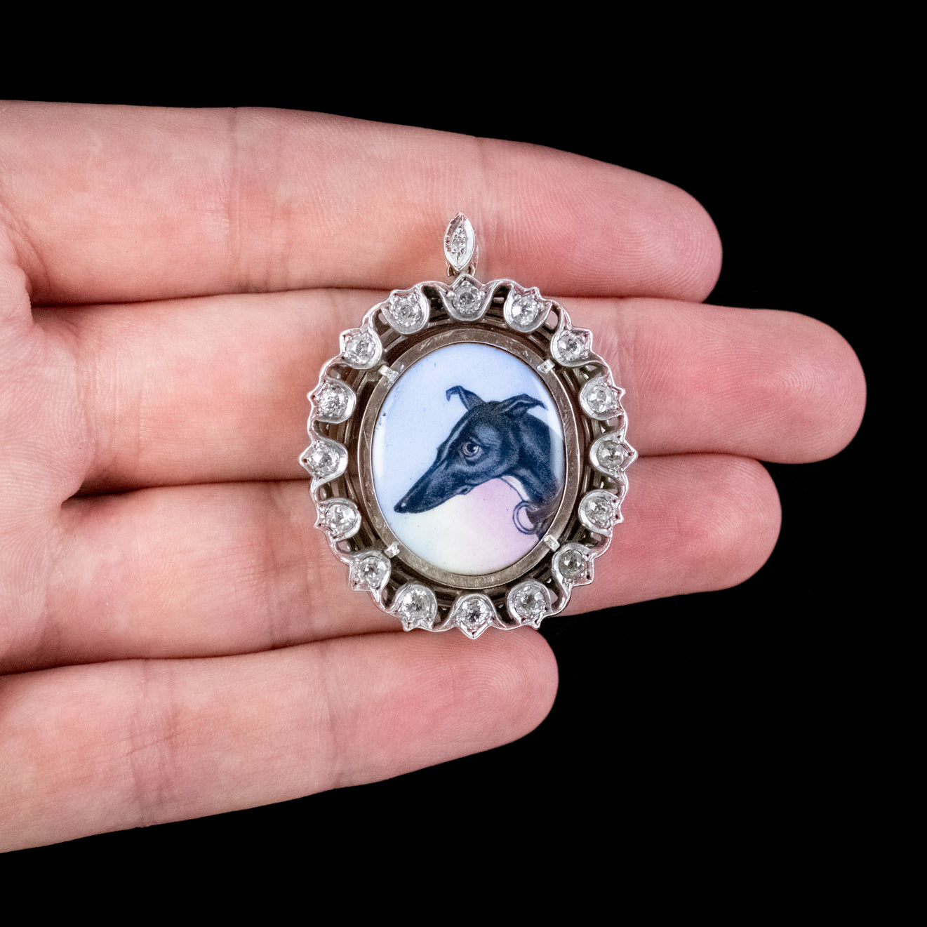 ANTIQUE VICTORIAN DIAMOND GREYHOUND LOCKET PENDANT SILVER CIRCA 1870 ...