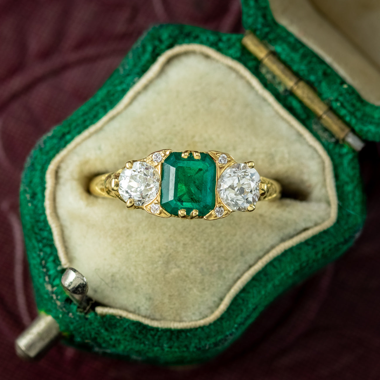 Antique Victorian Emerald Diamond Trilogy Ring 0.95ct Emerald – Antique ...