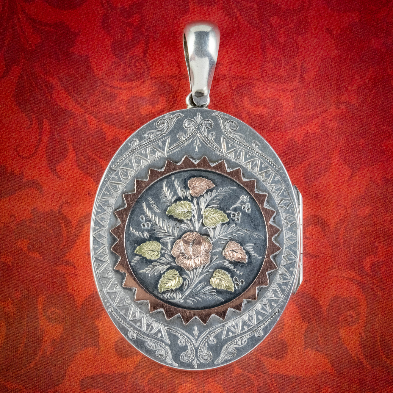 ANTIQUE VICTORIAN FLORAL LOCKET GOLD STERLING SILVER ROBINSON AND MCKE ...