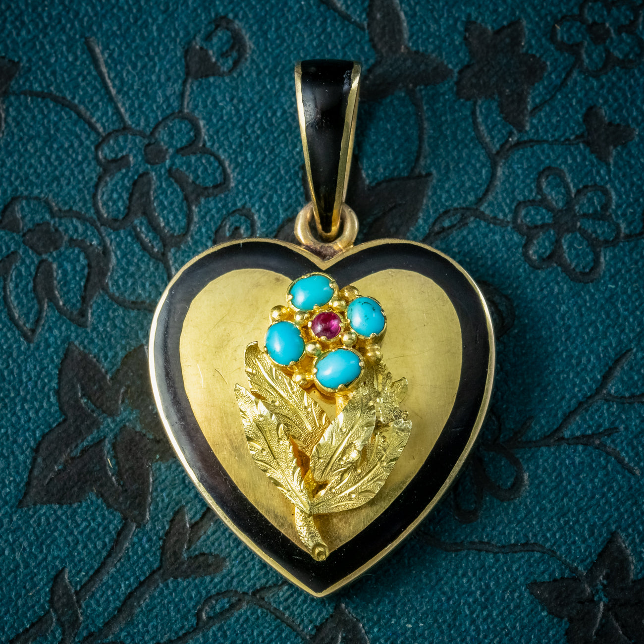 Antique Victorian Heart Locket Turquoise Ruby Forget Me Not 18ct Gold ...