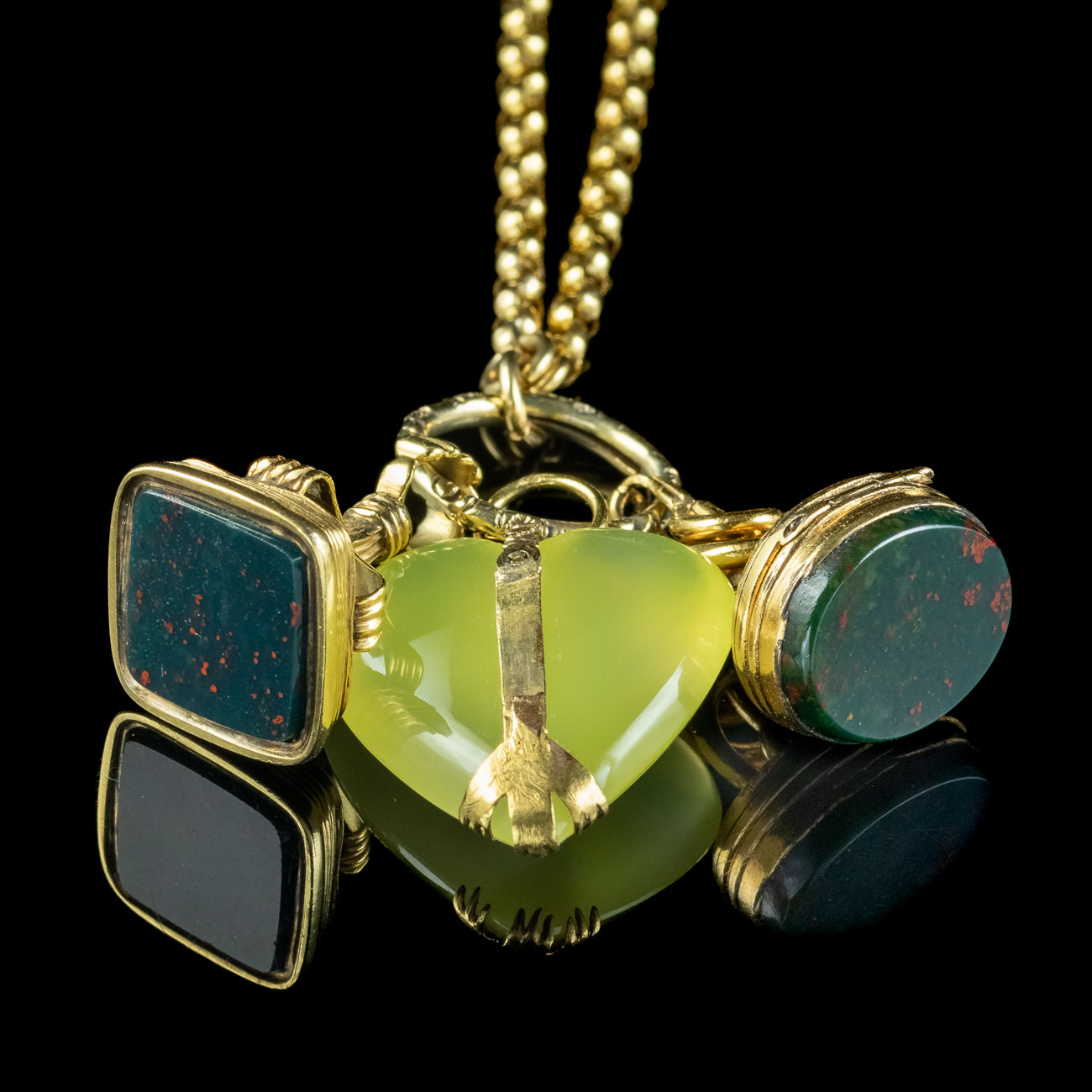 Antique Victorian Intaglio Fob And Heart Charm Necklace 18ct Gold Chai ...