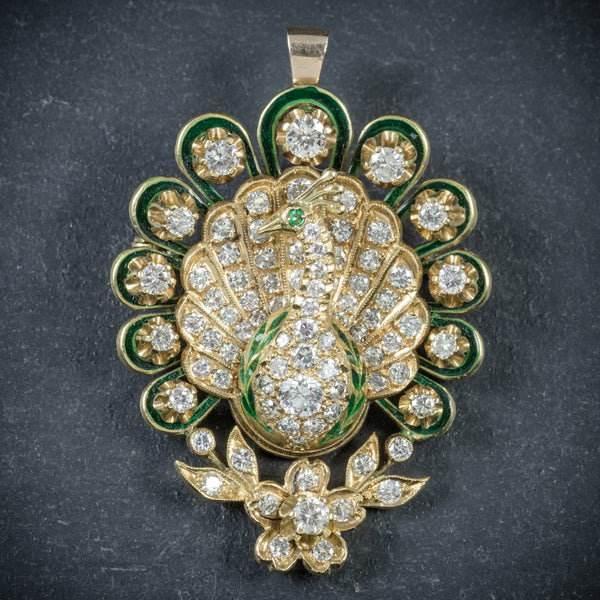 Diamond Peacock Pendant 18ct Gold brooch – Antique Jewellery Online
