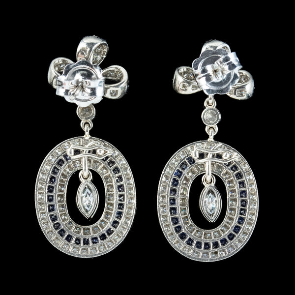 Art Deco French Sapphire Diamond Drop Earrings 3ct Of Diamond With Cha ...