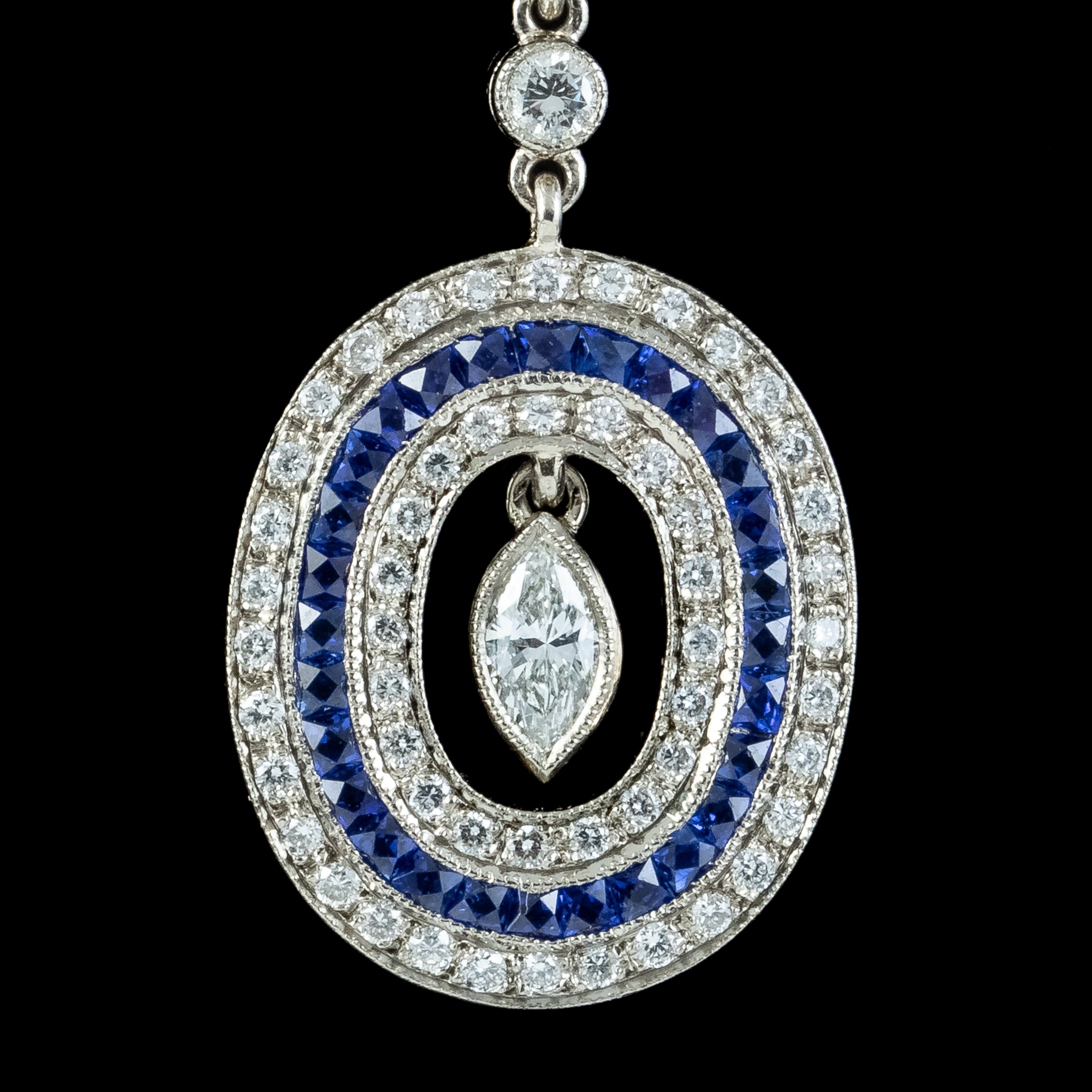 Art Deco French Sapphire Diamond Drop Earrings 3ct Of Diamond With Cha ...