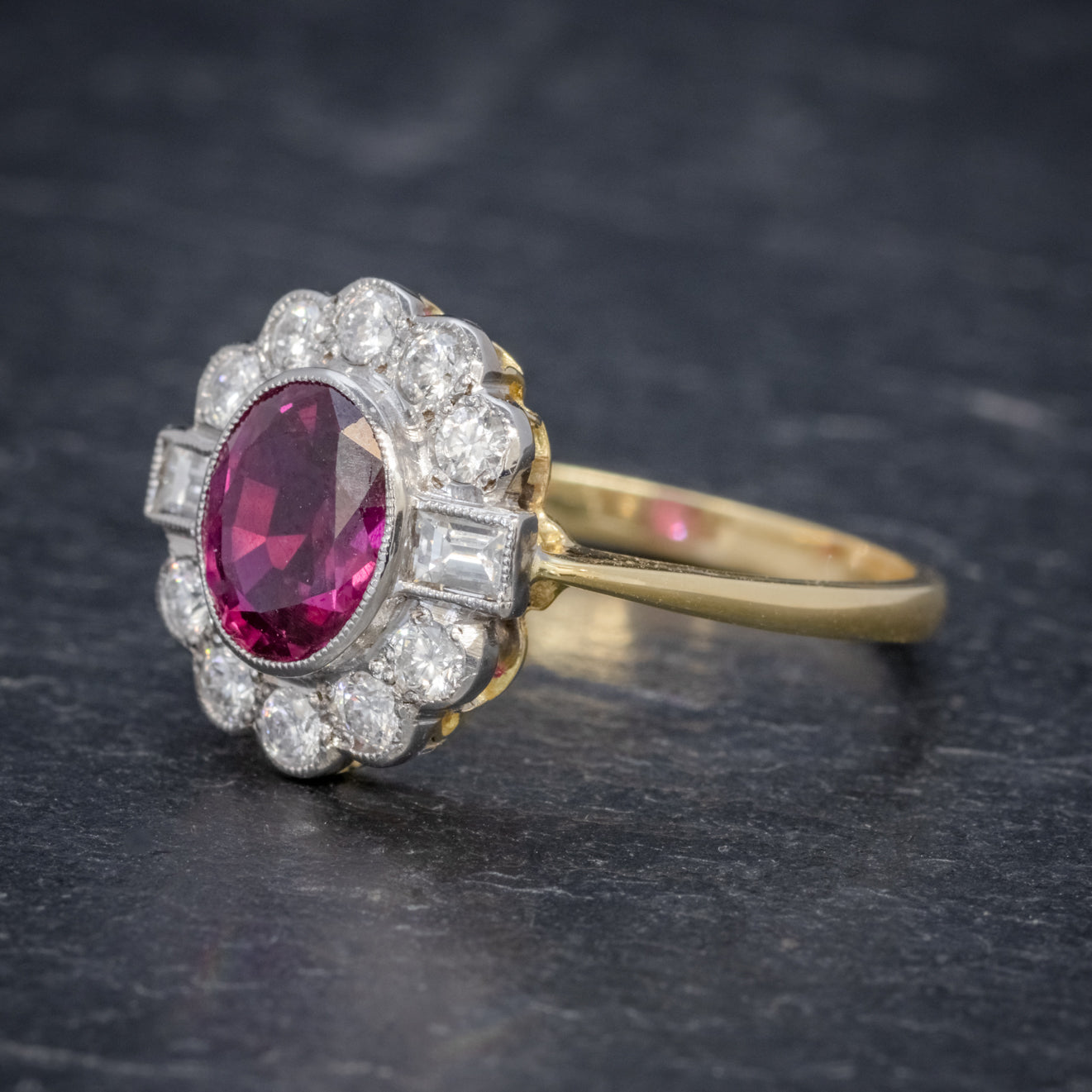RUBY DIAMOND CLUSTER RING 1.60CT RUBY 1CT DIAMONDS – Antique Jewellery Online