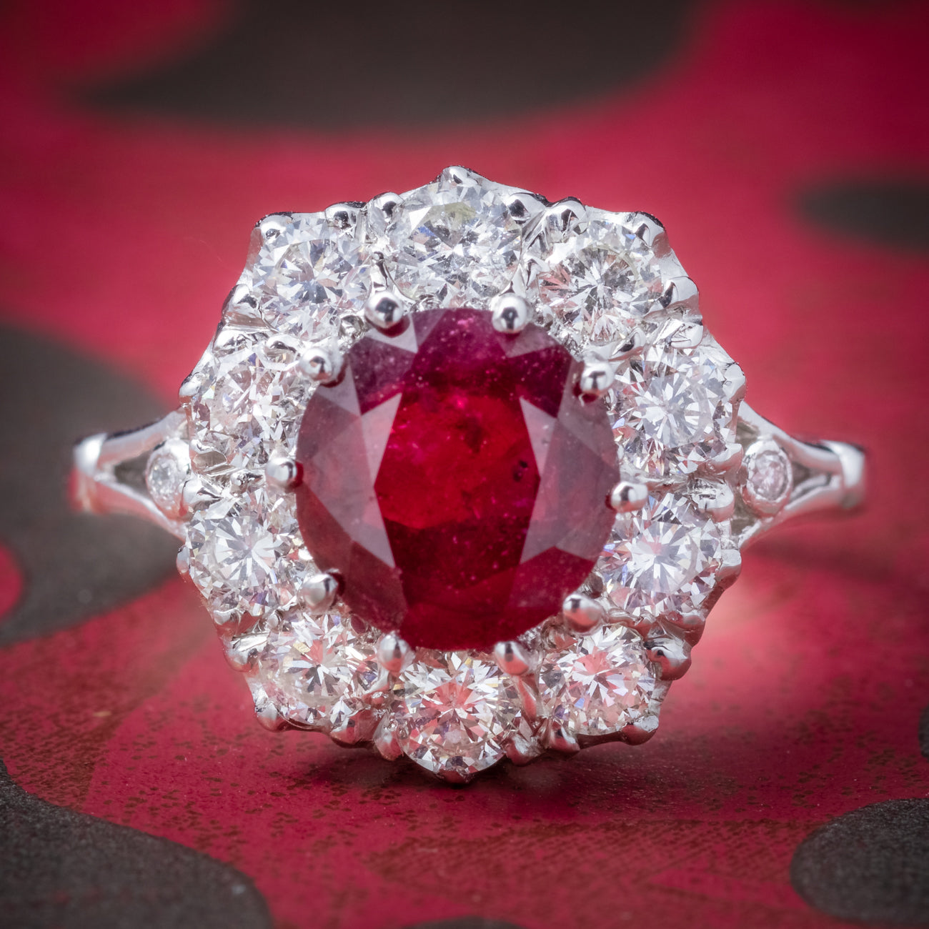 Ruby Diamond Cluster Ring 18ct White Gold 2.60ct Ruby – Antique ...