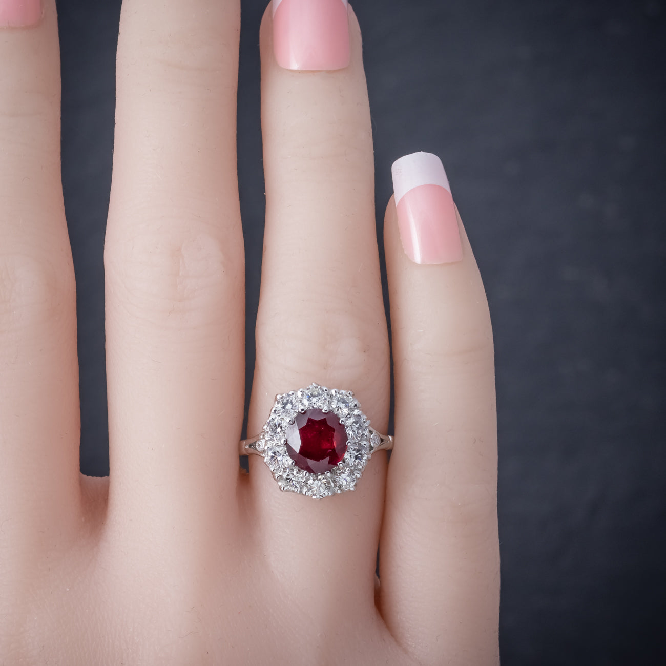 Ruby Diamond Cluster Ring 18ct White Gold 2.60ct Ruby – Antique ...