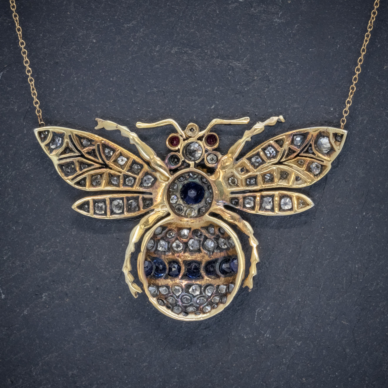 SAPPHIRE DIAMOND RUBY BEE PENDANT NECKLACE SILVER 18CT GOLD – Antique ...