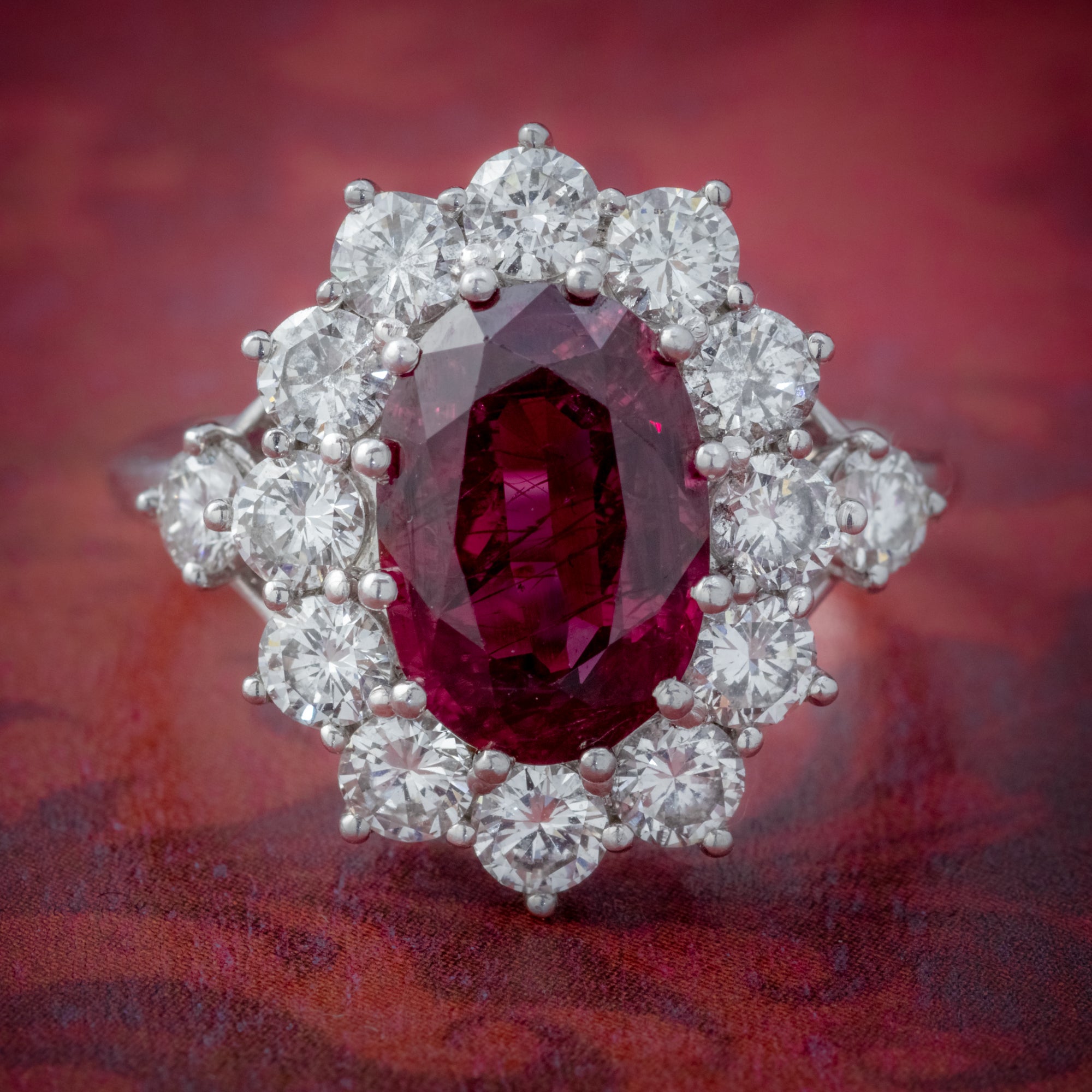 Vintage Ruby Diamond Cluster Ring Natural 3.20Ct Ruby 2.50Ct Diamonds ...