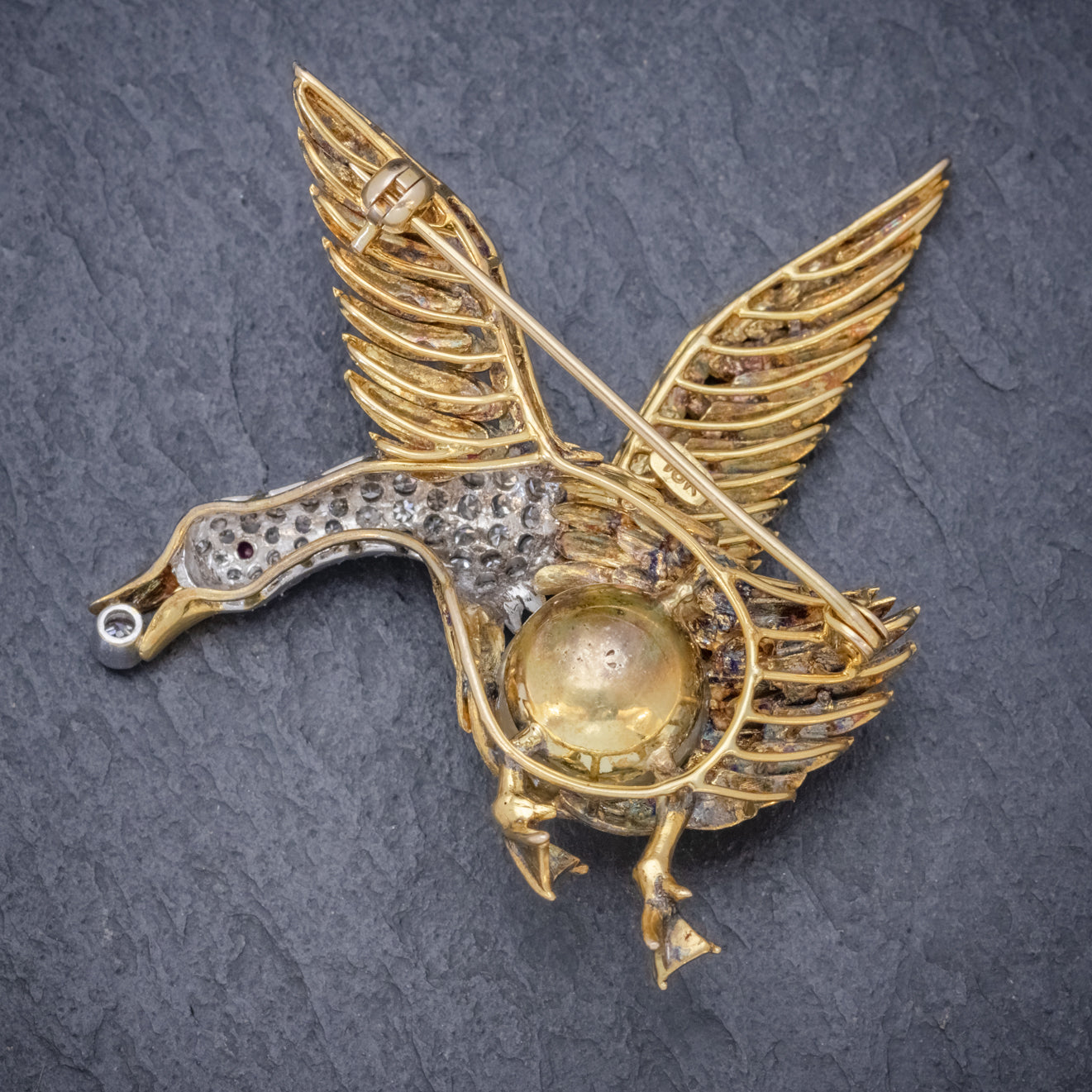 Vintage Diamond Swan Brooch 18Ct Gold 2.50Ct Diamond Pearl Egg ...