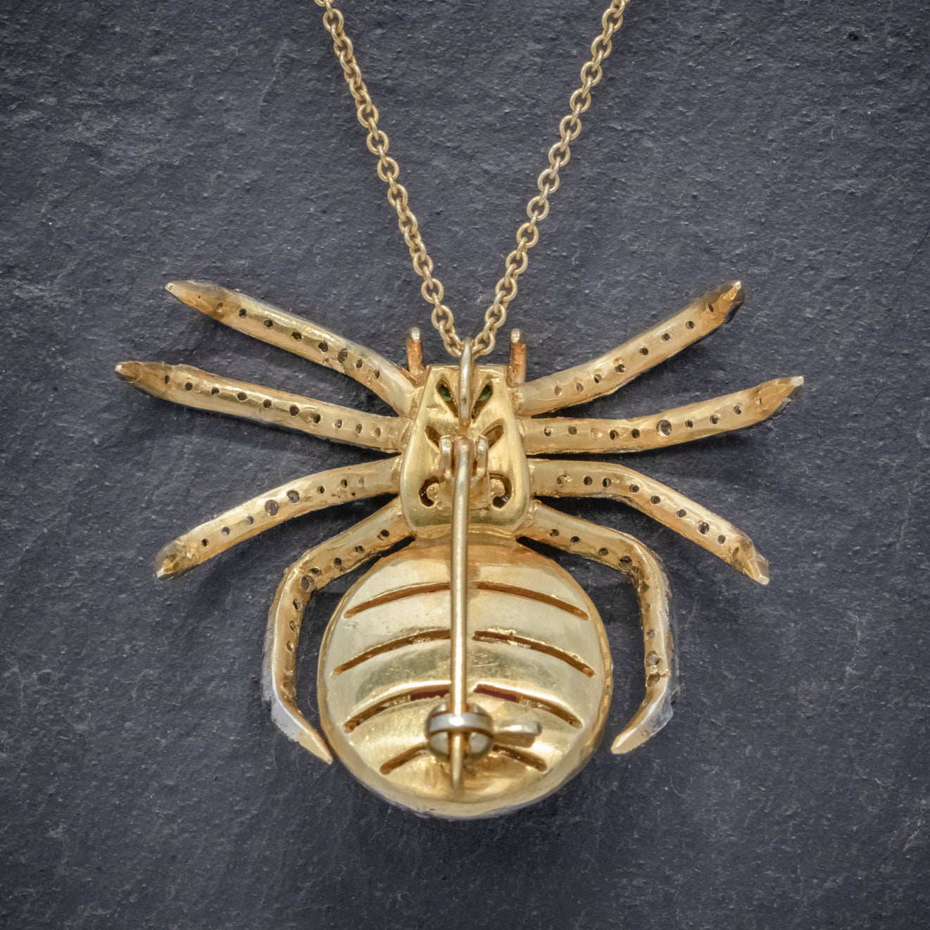VINTAGE SPIDER PENDANT NECKLACE 2.80CT RUBY 18CT GOLD SILVER BROOCH ...