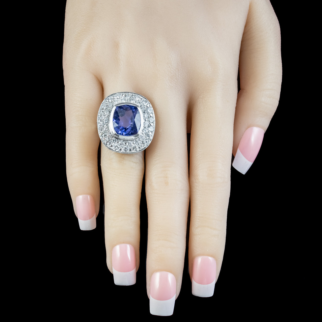 Vintage French Ceylon Sapphire Diamond Cocktail Ring 12.5ct Sapphire W ...