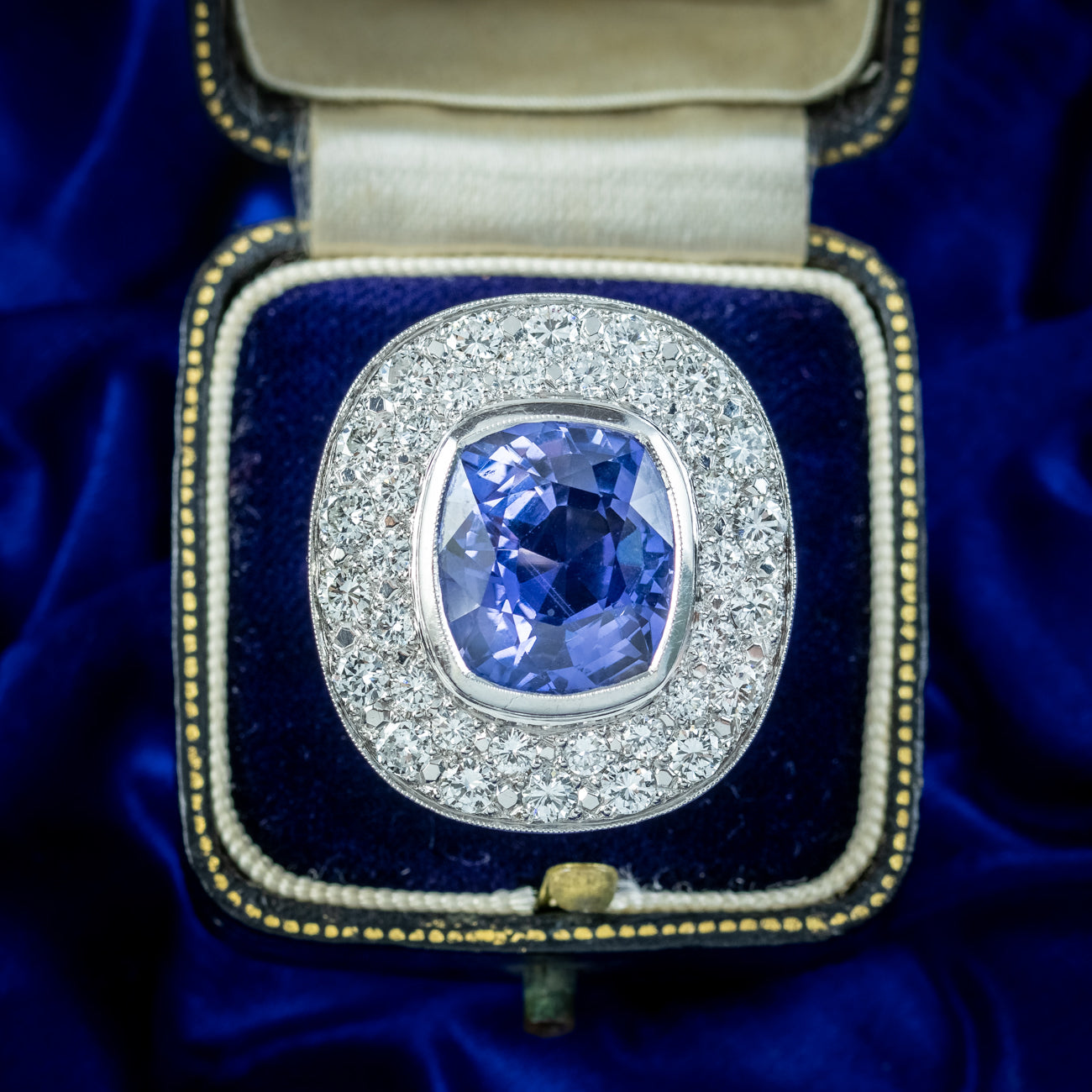 Vintage French Ceylon Sapphire Diamond Cocktail Ring 12.5ct Sapphire W ...